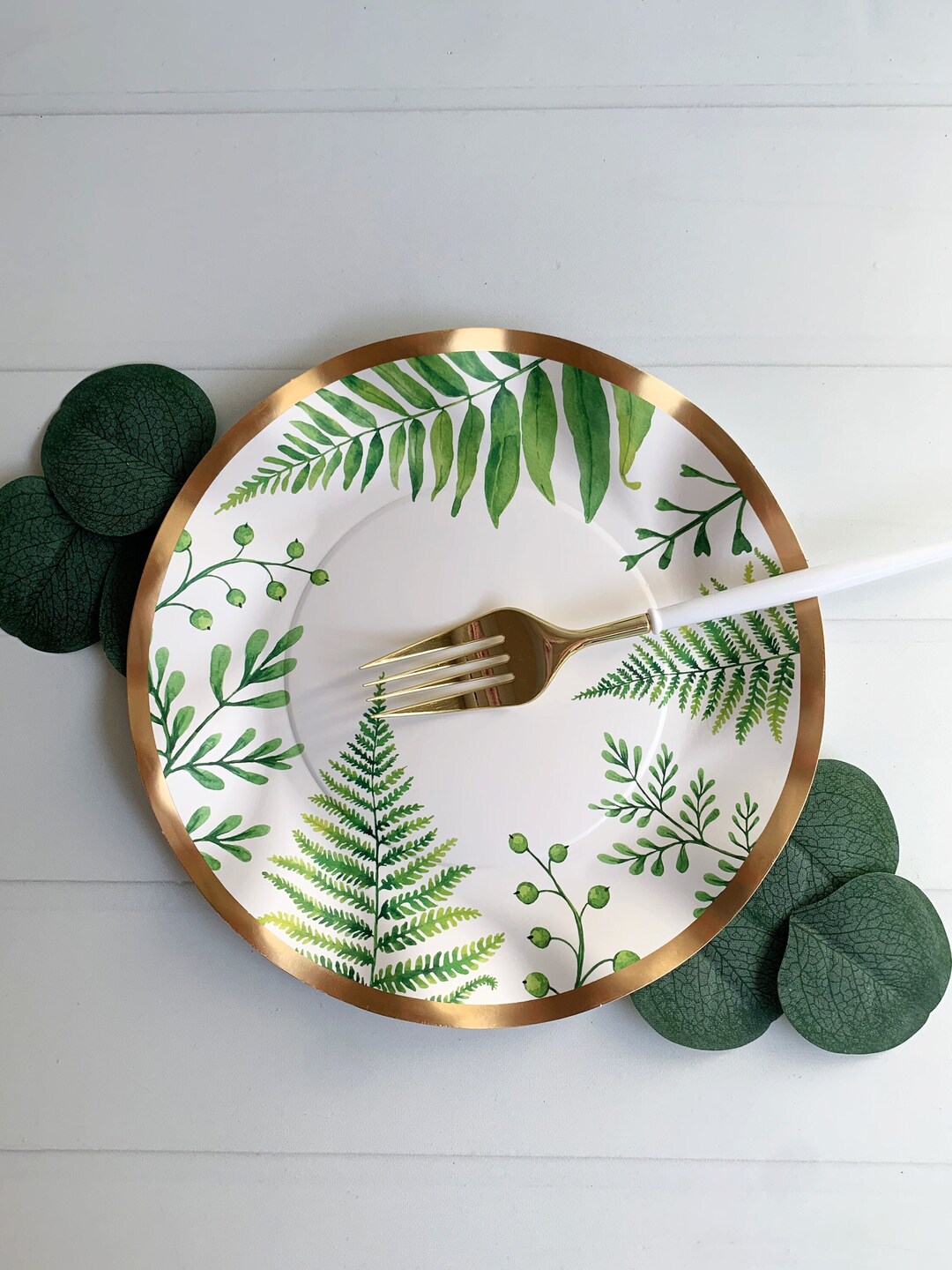 Woodland Fern Paper Salad Plates Set (8) for Appetizers, Desserts, Baby ...