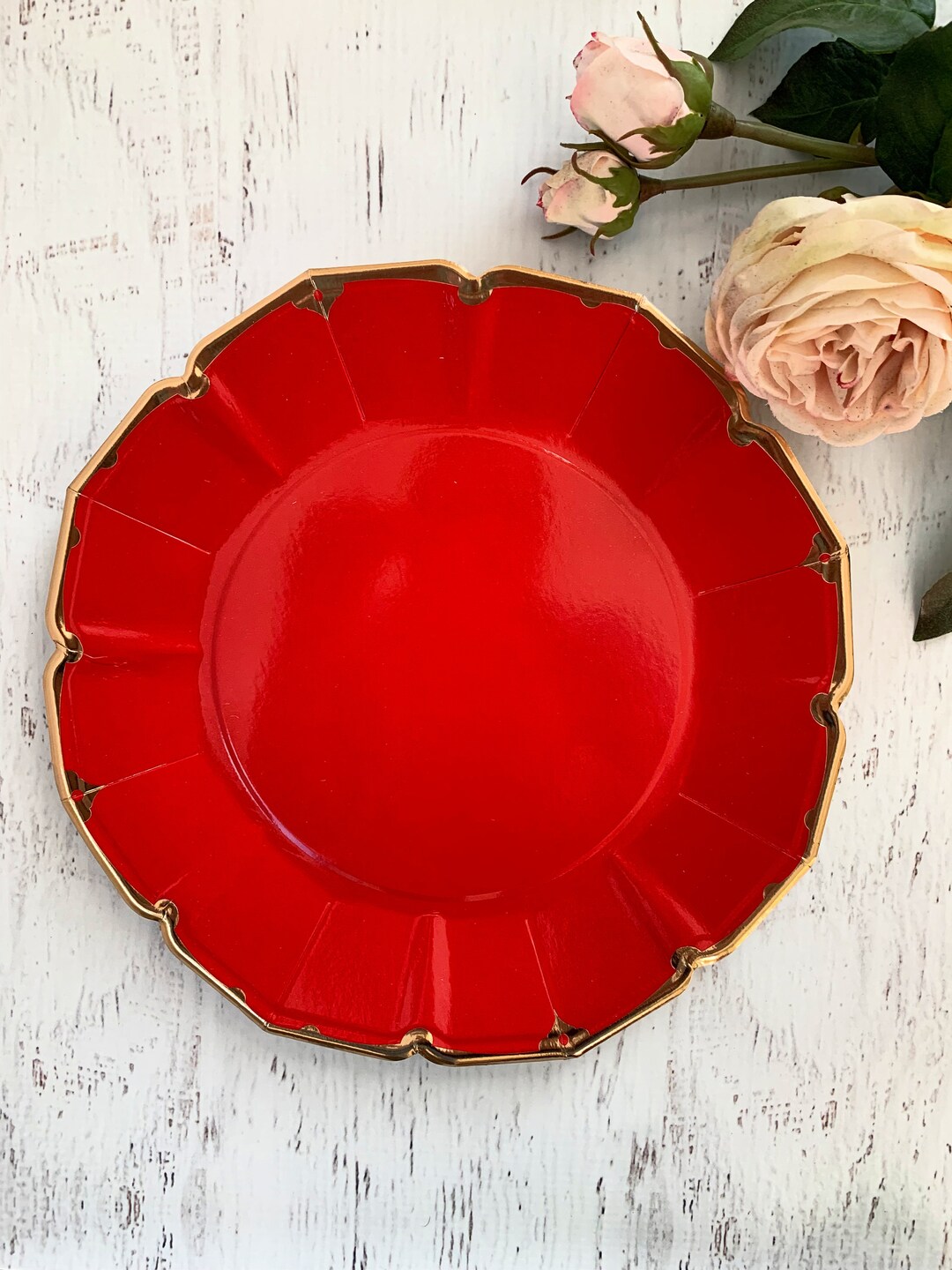 Red Scalloped Dinner Plates - Etsy