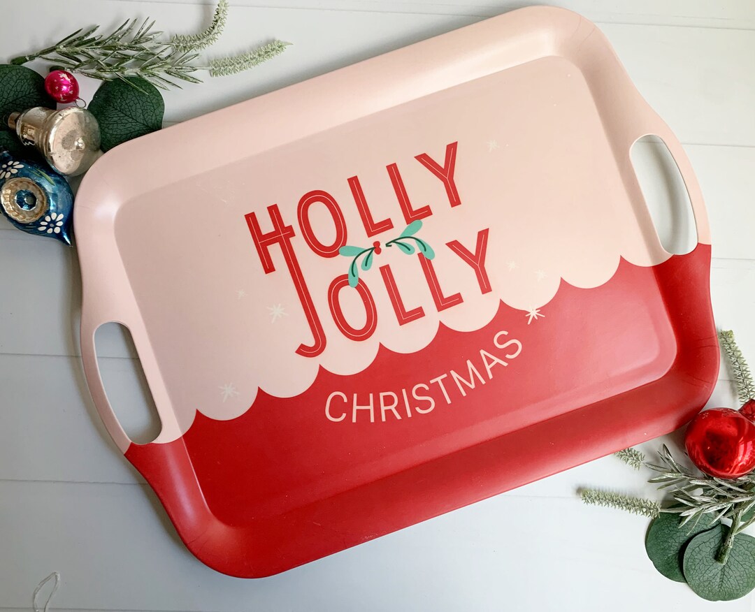 Pink Christmas Serving Tray: Bamboo Holly Jolly Holiday Decor - Etsy