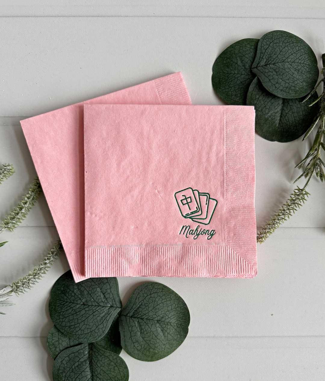 Pink Mahjong Cocktail Napkins: Green Foil Tile Design, Set of 16 - Etsy
