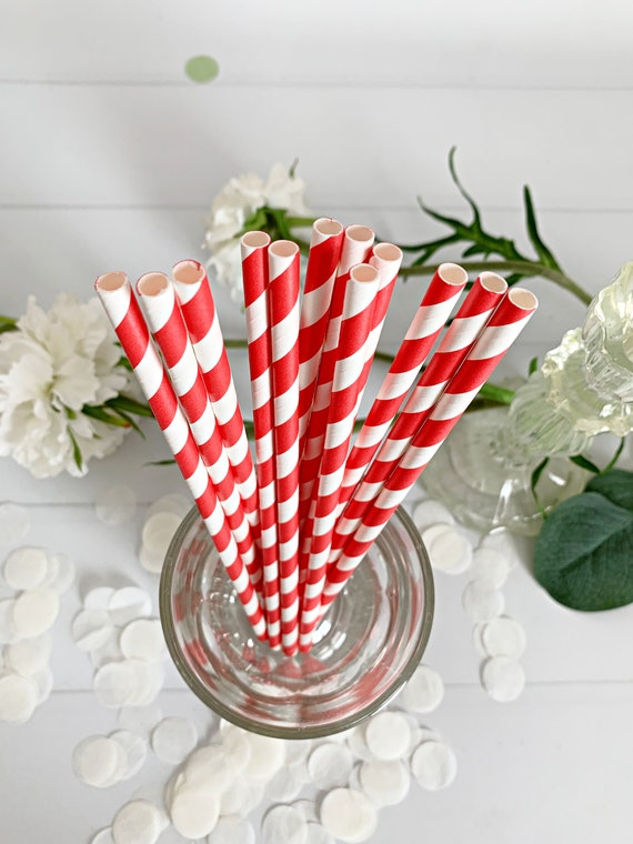 Red and White Wide Striped Straws - Etsy