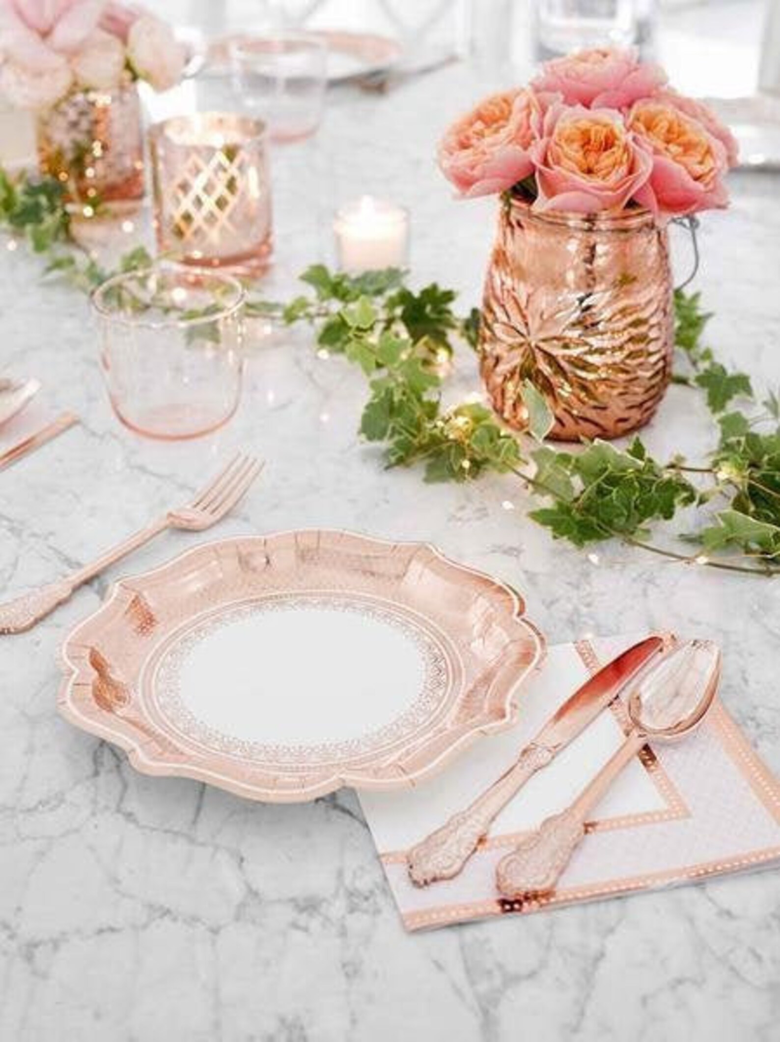 Rose Gold Paper Plates Party Porcelain | Etsy