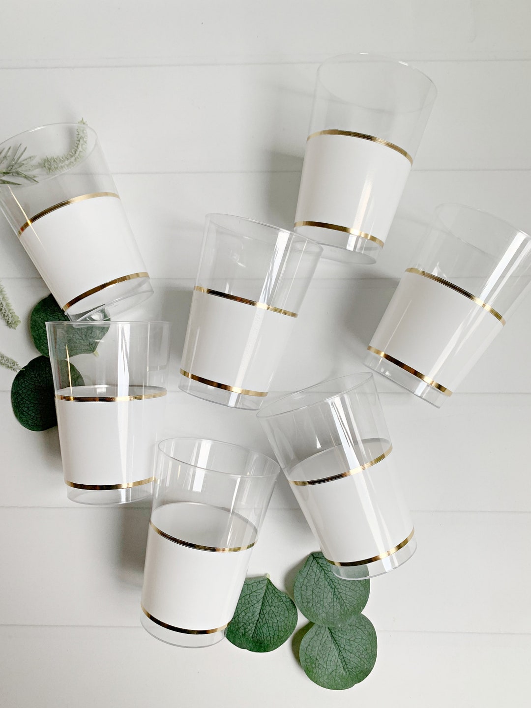 White & Gold Plastic Cocktail Glasses, Set of 10, 12 Oz - Etsy