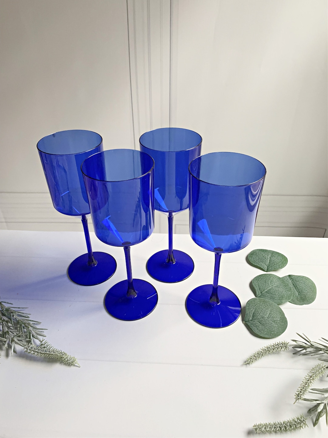 Cobalt Blue Plastic Wine Glasses - Set of 4 Reusable Party Glasses - Etsy