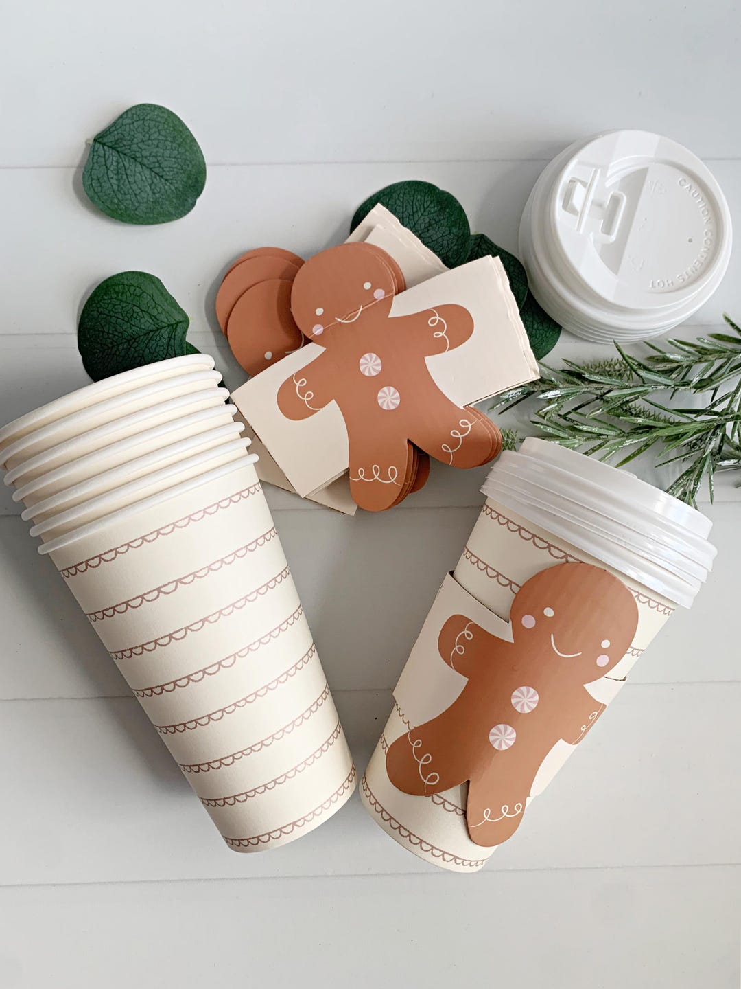 Gingerbread Man Paper Coffee to Go Cups With Tops and Sleeves for Hot ...