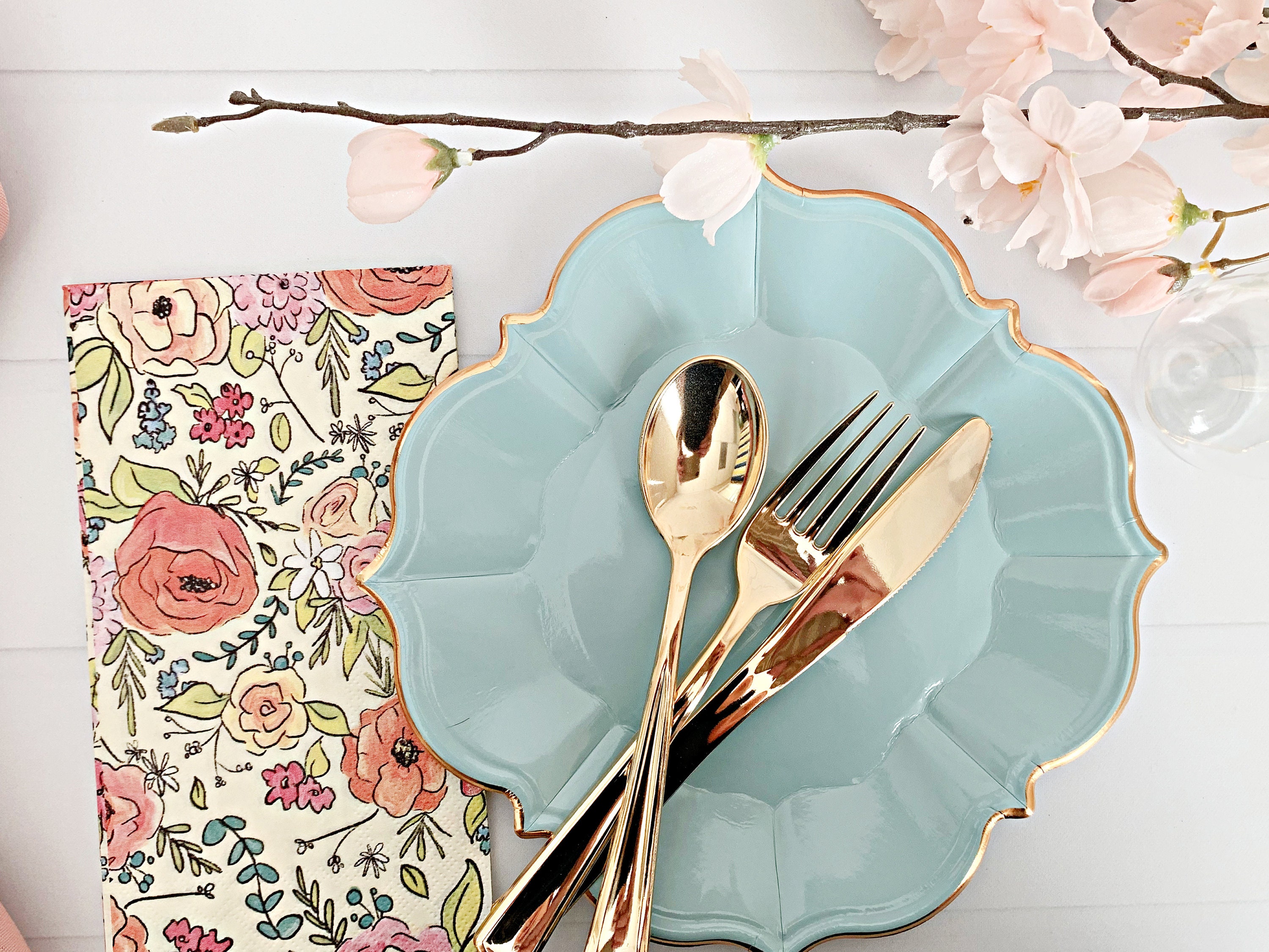 Light Blue Luncheon Plates With Gold Edge - Etsy