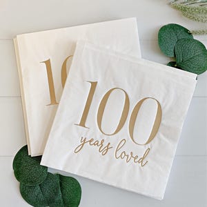 100 Years Loved Luncheon Napkins - White & Gold - Etsy