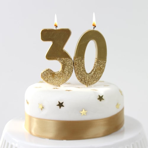 Number 30 Gold Glitter Candle 30th Birthday Gold Candle - Etsy UK