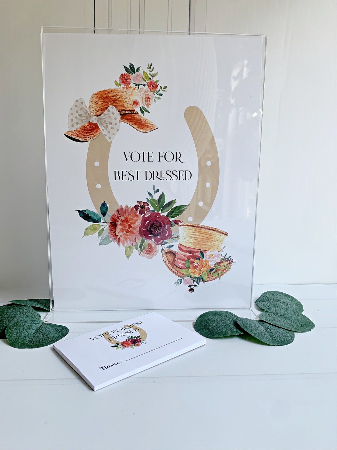 Derby Dressed Sign and Voting Cards Pad, Horseshoe Floral Party Decor ...