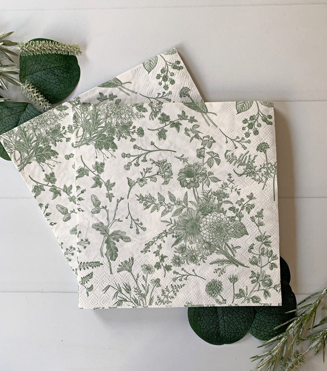 Sage Green Toile Paper Napkins: Floral Luncheon Decor, Set of 20 - Etsy