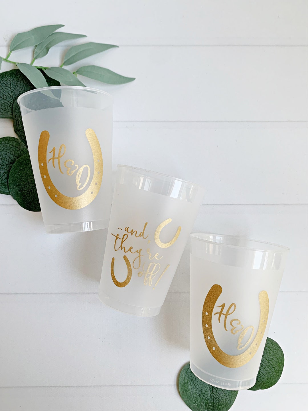 Custom Monogram Derby Frosted Party Cups - Gold Personalized Cocktail ...