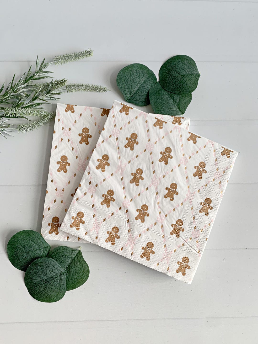 Gingerbread Man Pink Accents Christmas Luncheon Napkins - for Your ...