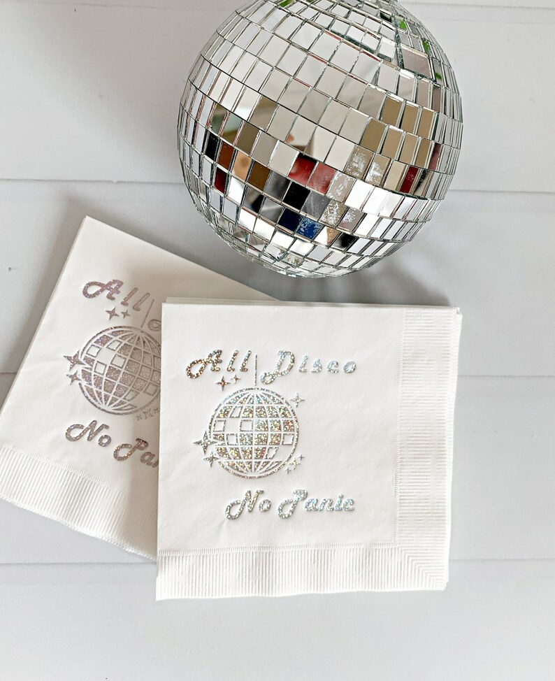 All Disco No Panic Cocktail Napkins: Silver Glitter Party Napkins, Set ...