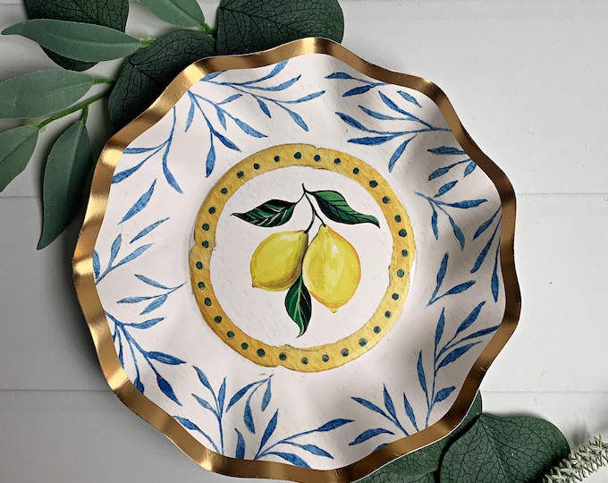 Capri Lemon Paper Plates - Set of 8 Paper Plates - Engagement Party ...