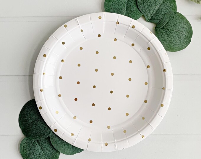 Gold Polka Dot Party Plates: Baby Shower, Bridal Shower, Anniversary ...