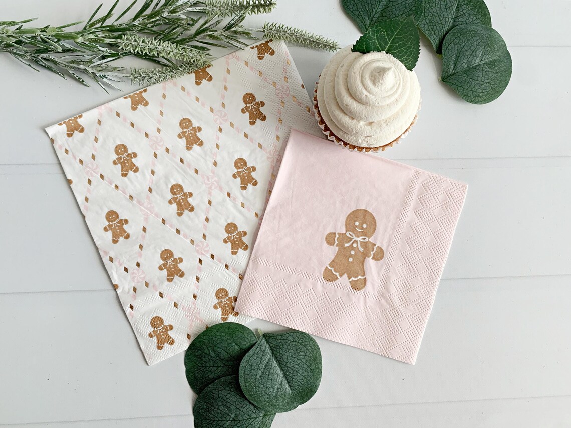 Gingerbread Man Pink Christmas Cocktail Napkins - for Drinks, Desserts ...