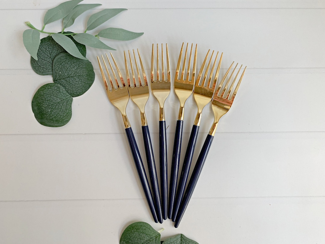 Navy Blue & Gold Modern Forks - Etsy