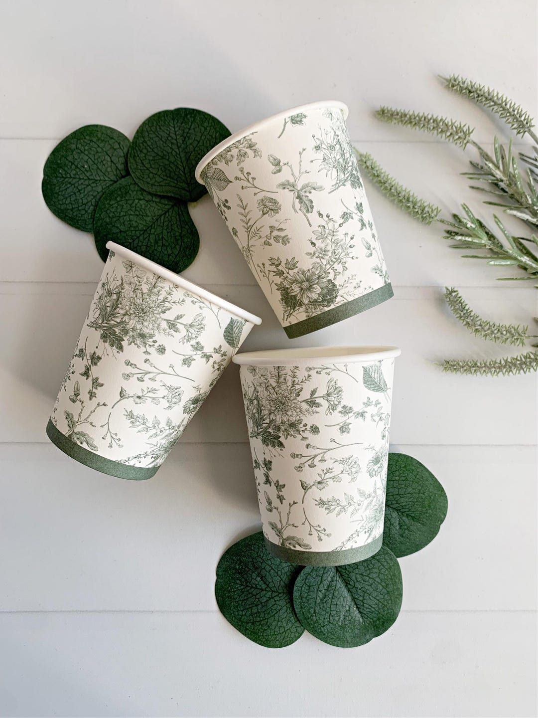 Sage Green Toile Paper Party Cups: Bridal & Baby Shower Decor - Etsy