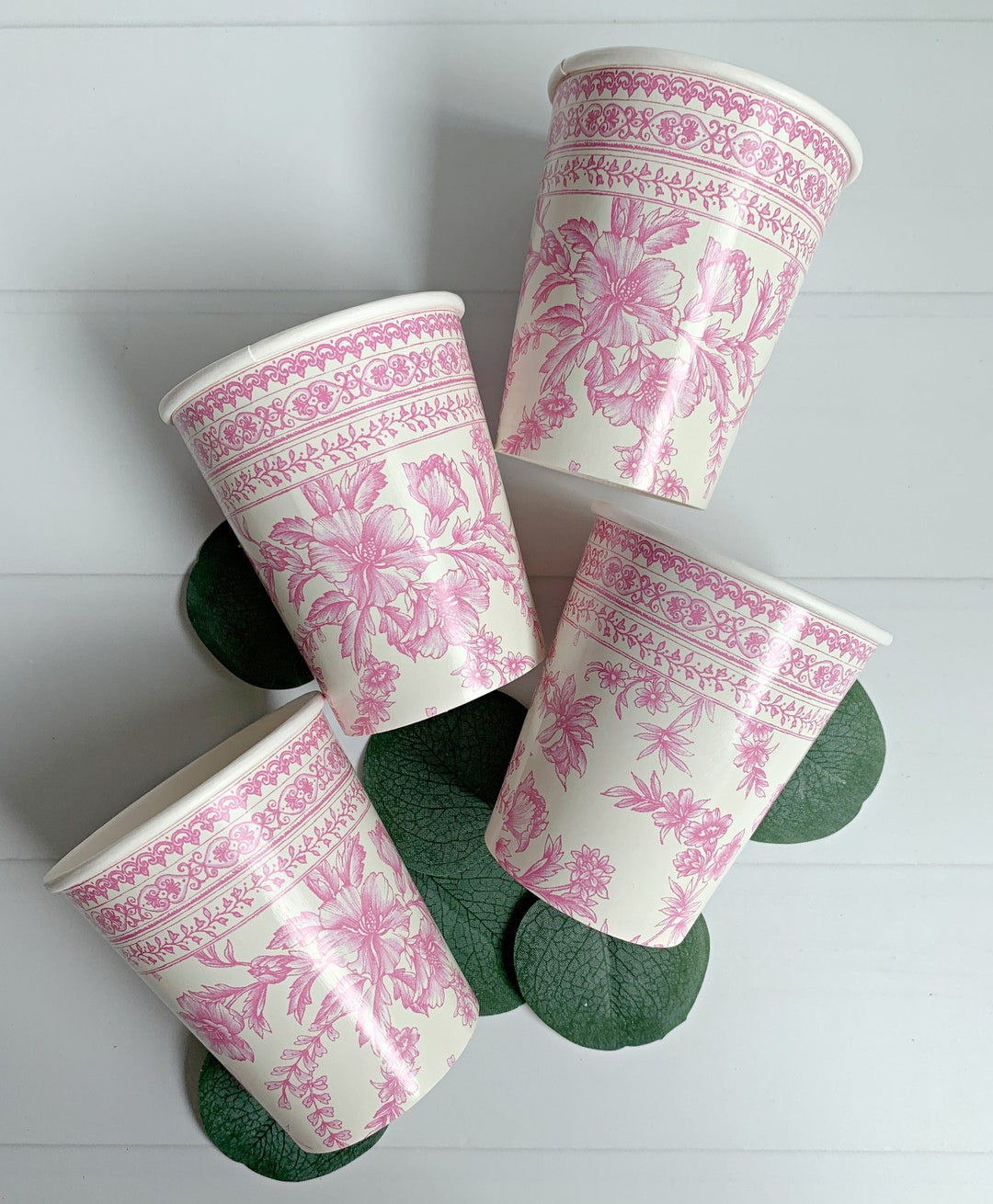 Pink Toile Paper Cups | Set of 8 Coquette Party Cups - Etsy