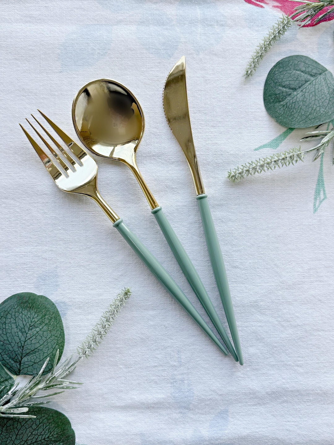 Dusty Sage Green & Gold Utensil Set: Modern Party Cutlery (24 Pcs) - Etsy