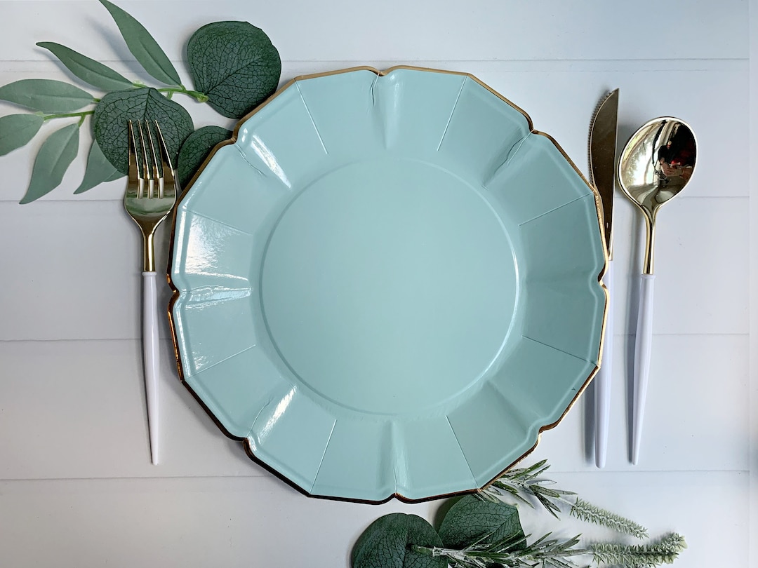 Light Blue Dinner Plates With Gold Edge - Etsy