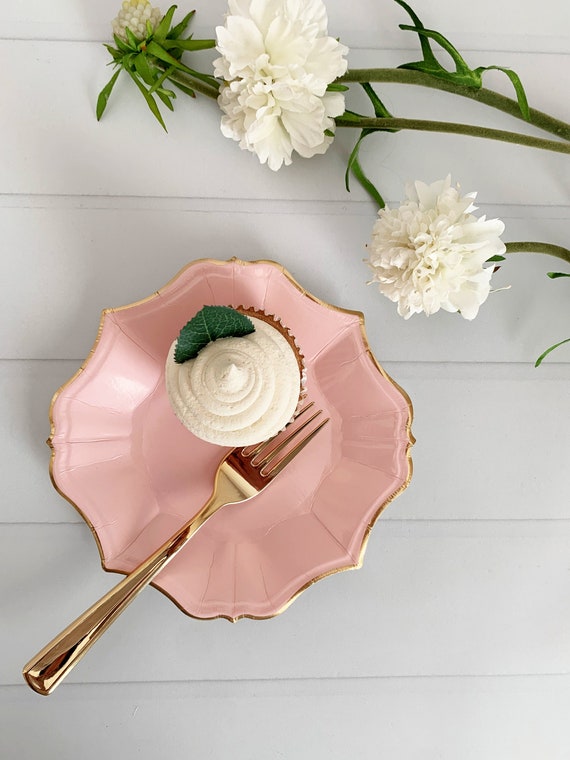 Blush Pink Cake Plates With Gold Edge | Etsy