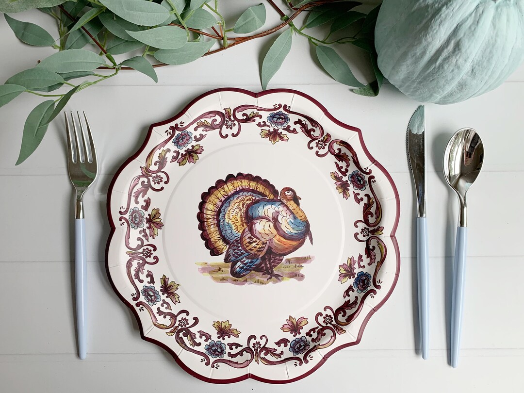 Turkey Toile Dinner Plates - Thanksgiving Dinner Paper Plates - Etsy