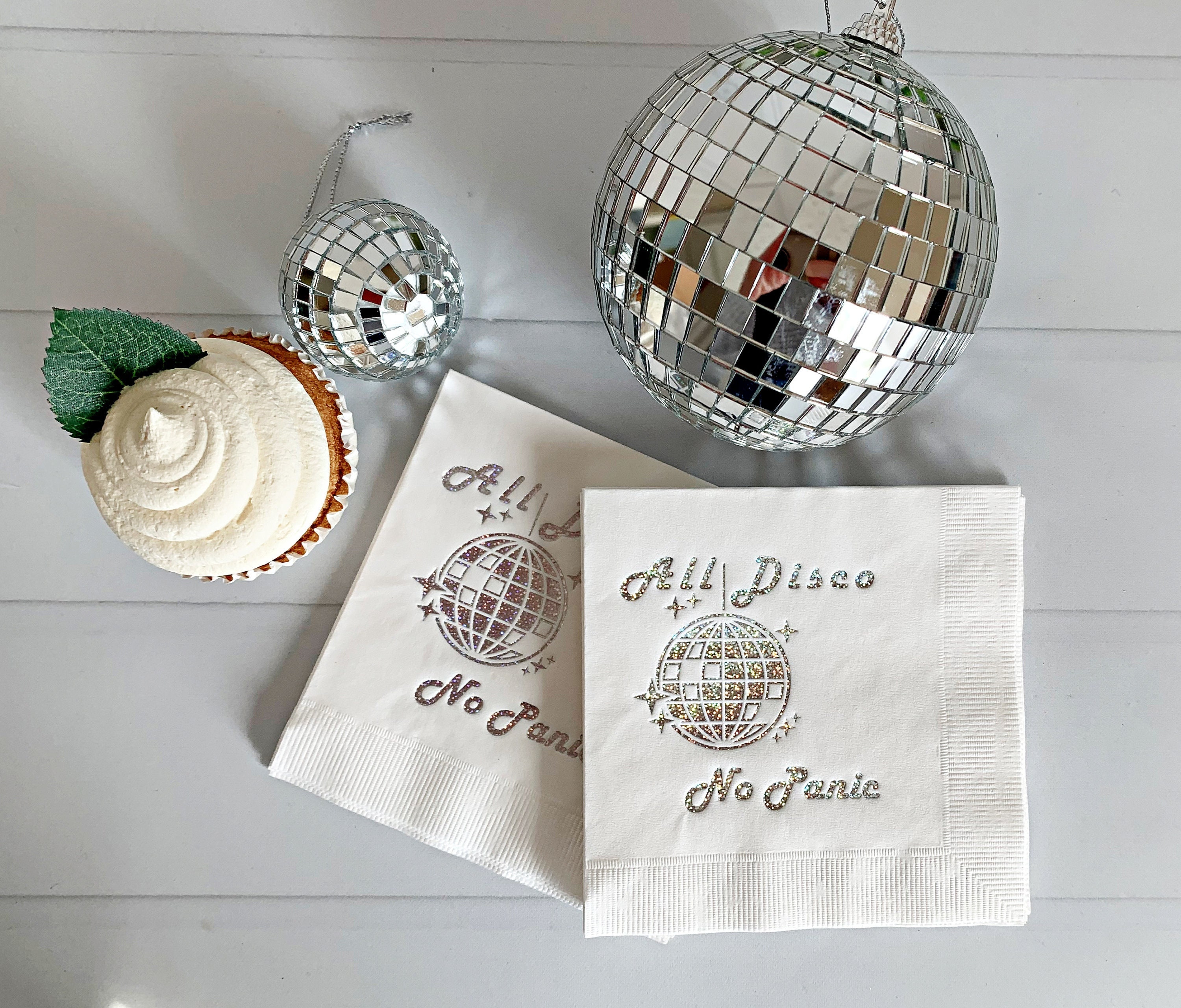 All Disco No Panic Cocktail Napkins: Silver Glitter Party Napkins, Set ...