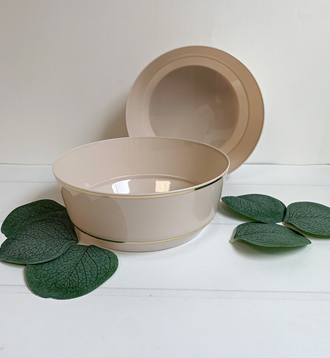 Linen Plastic Bowls With Gold Trim - Set of 10 - Etsy