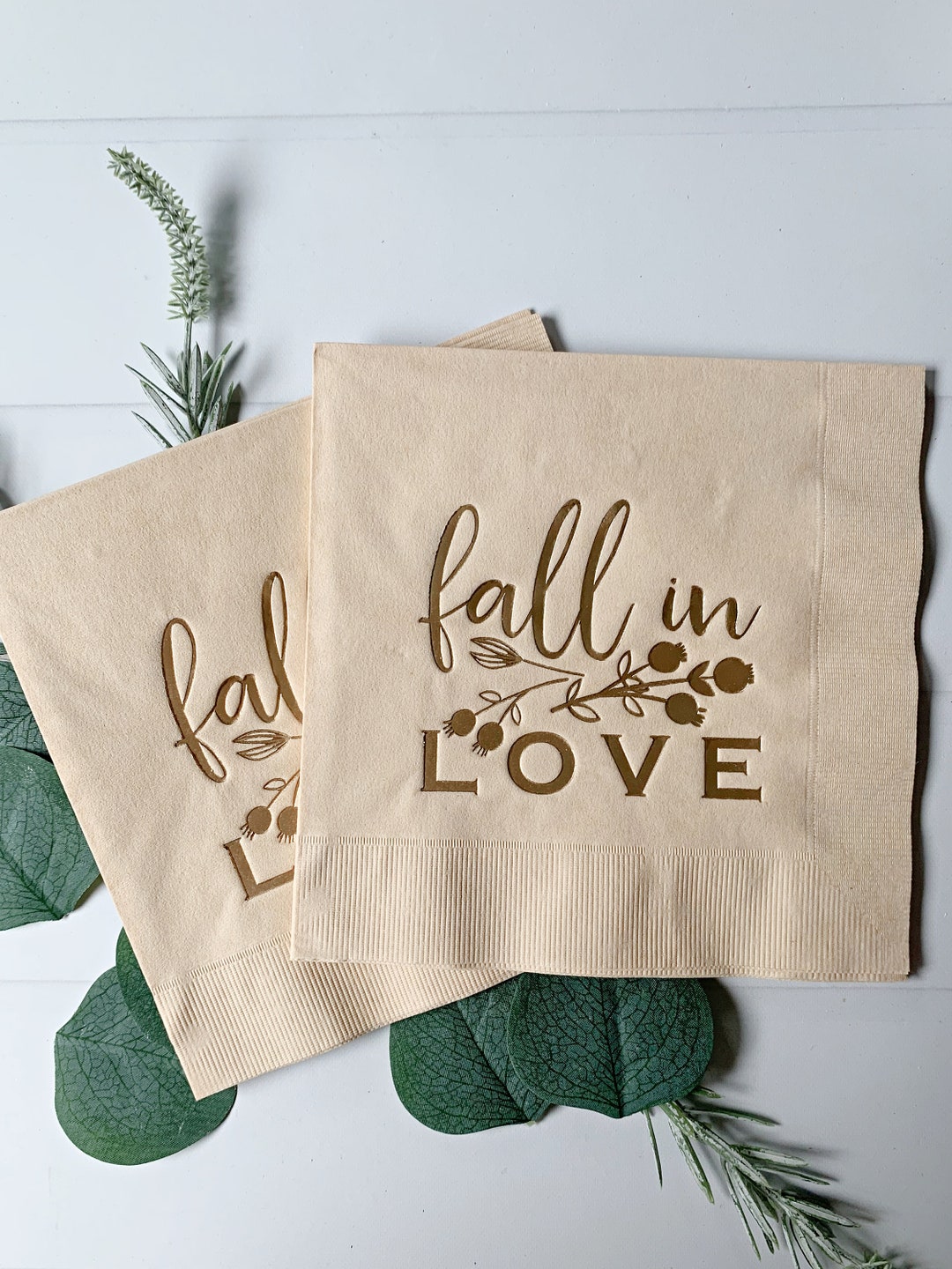 Fall in Love Luncheon Napkin | Tan & Gold - Etsy