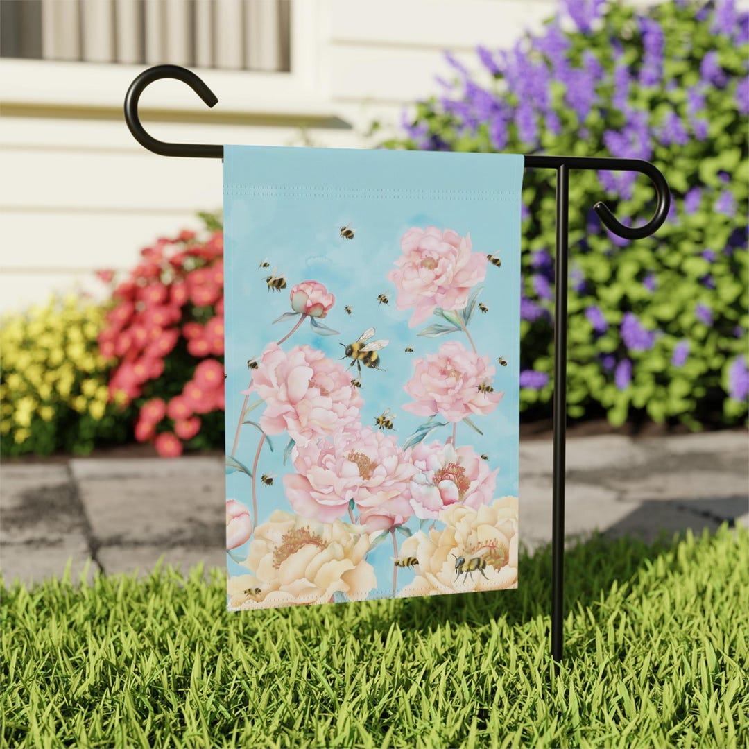 Honey Bee Garden Flag With Peonies, Spring House Flag, Beekeeper Gift ...
