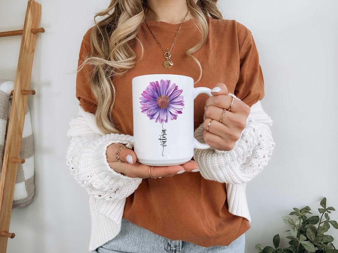 Personalized September Birth Flower Mug: Custom Aster Flower Name Gift ...