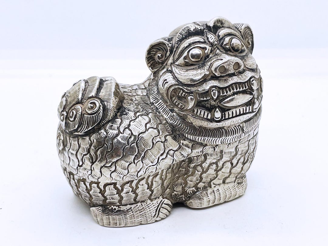 Antique Khmer Betel Box Foo Dog Box in High Quality Silver Cambodia ...