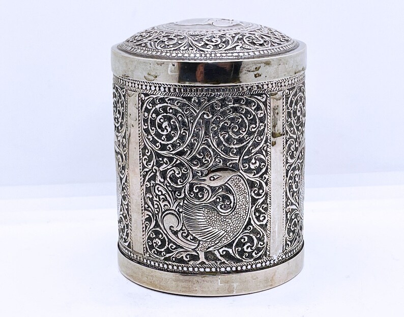 Antique Sri Lanka Ceylon Kandy Tea Box Container in Colonial Sterling ...