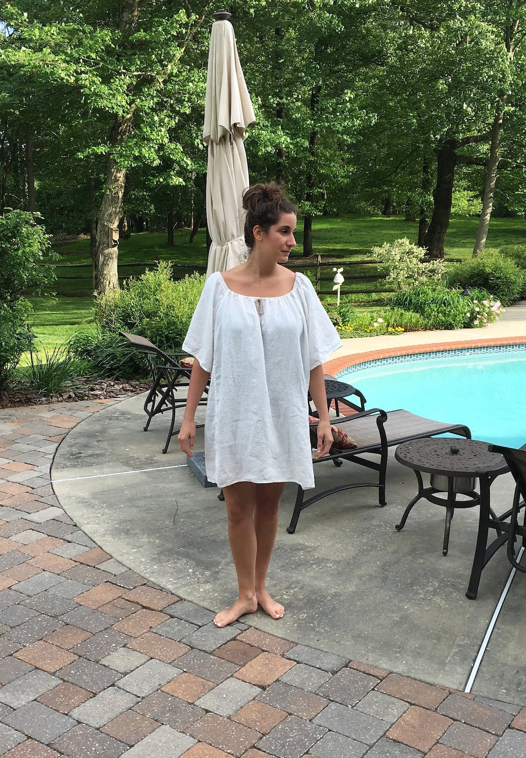 Short 100% Organic Linen Nightgown, Dress, Pool/beach Cover-up - Etsy