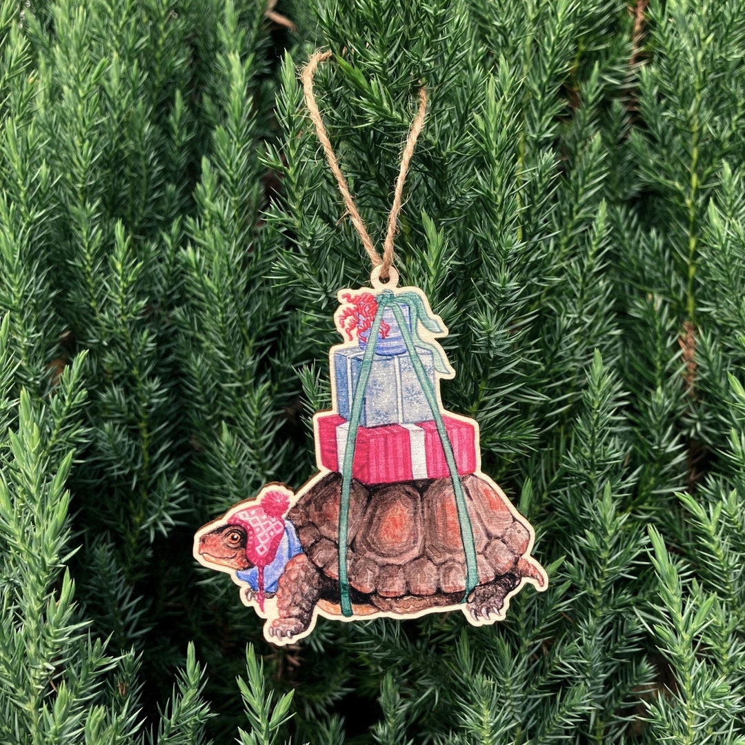 Festive Tortoise Carrying Presents Wooden Ornament - Etsy