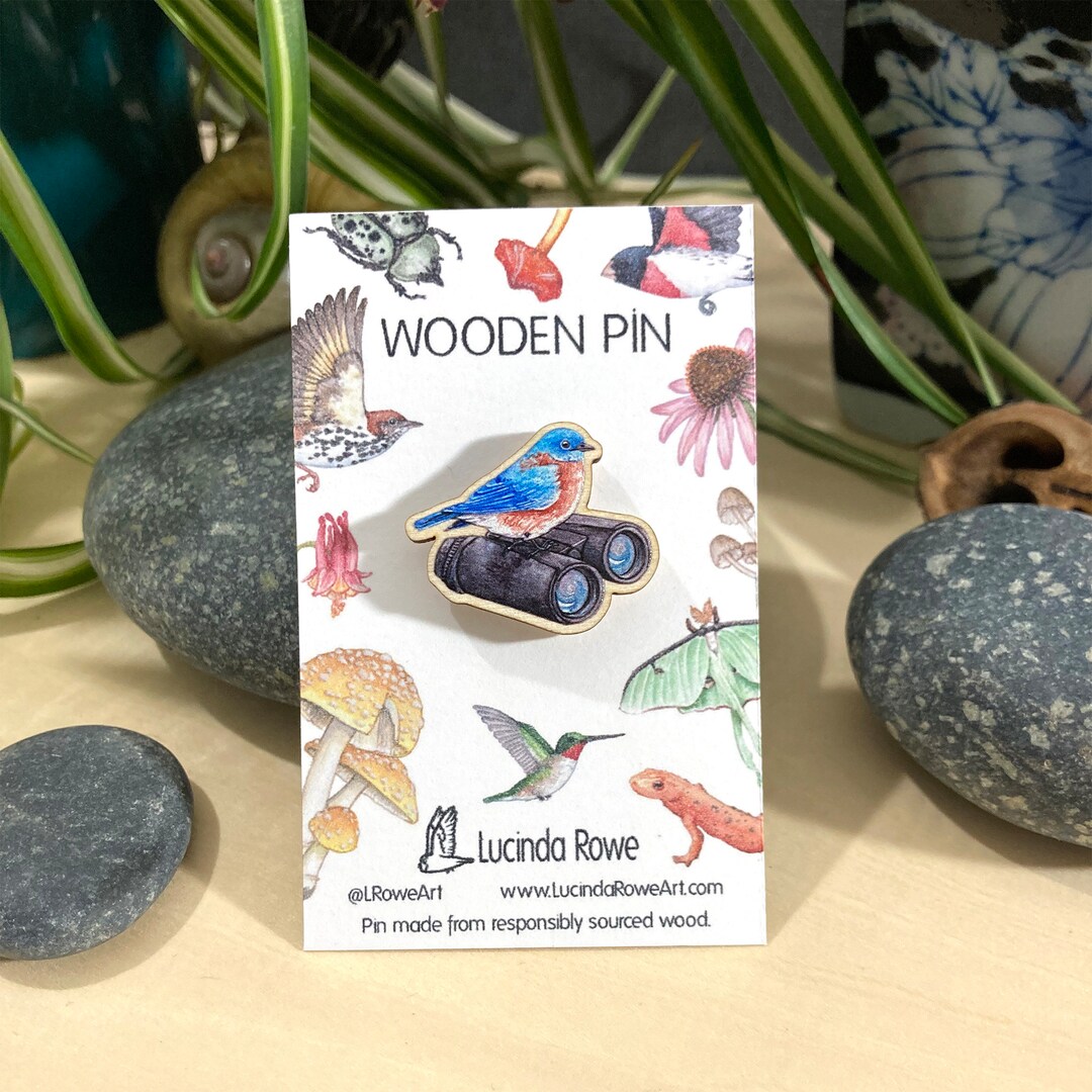 Eastern Bluebird on Binoculars Wooden Pin - Etsy
