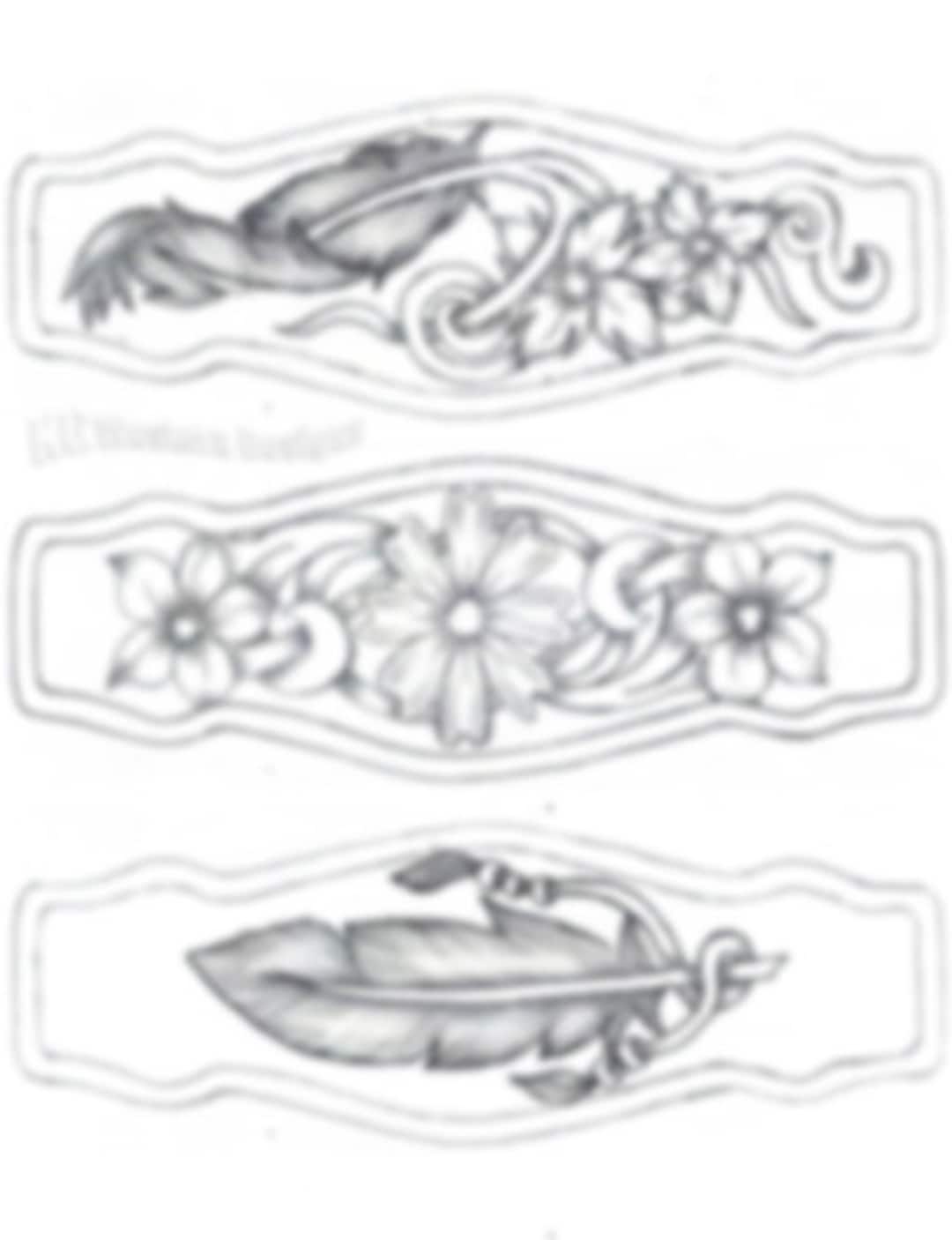 Leather Tooling Cuff Patterns- Feathers and Flowers With Vines- DIY ...