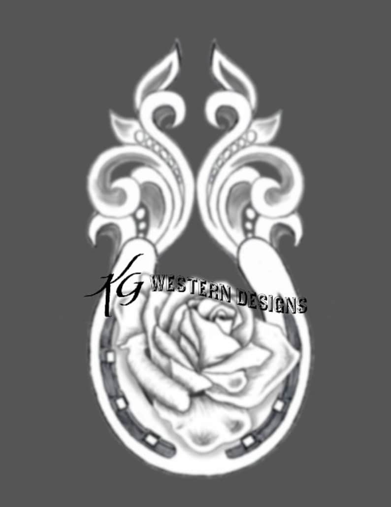Leather Tooling- Horse-shoe and Rose Flower Vines- Tracing Pattern ...