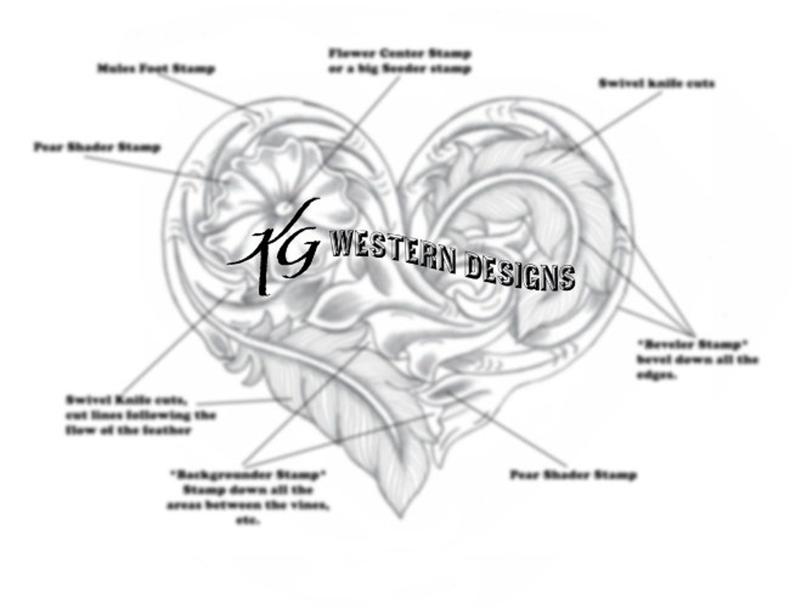 Filigree Heart Shape Design Floral Feathers Carving Leather Tooling ...