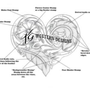 Filigree Heart Shape Design Floral Feathers Carving Leather Tooling ...