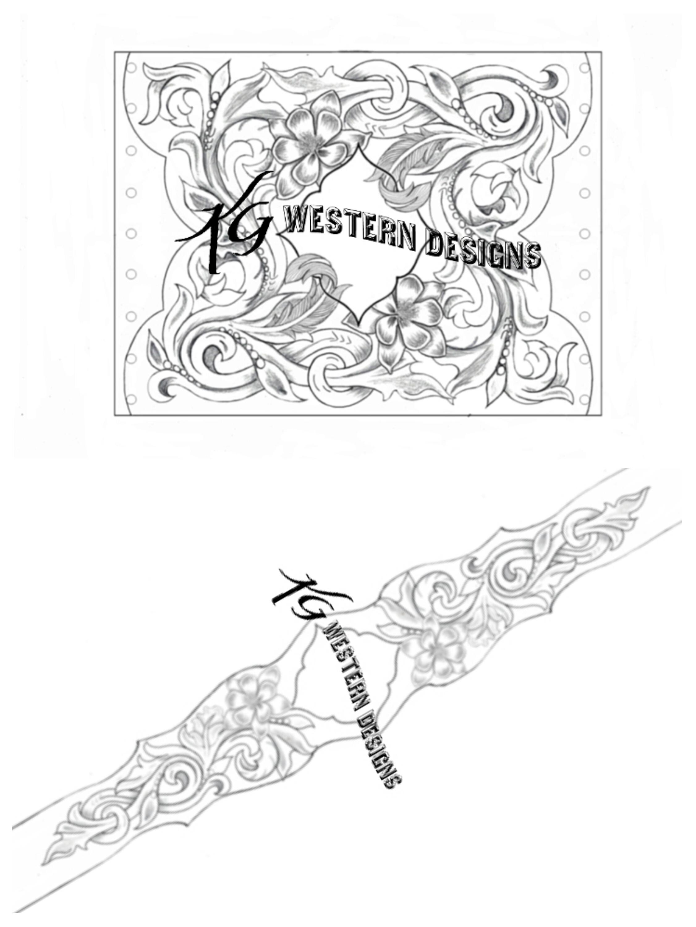 Bouquet Wrap, Matching Garter Patterns. Western Scrolls, Vines, Frame Design Tooling Tracing Pattern