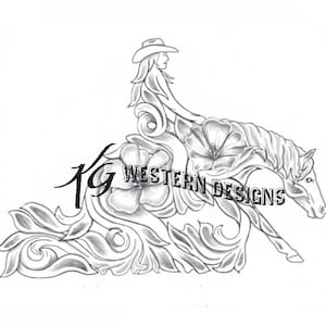 Western Reining Cowgirl & Horse Shape Filigree Design Floral Carving ...