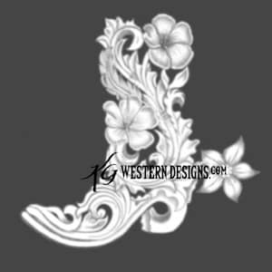 Western Boot With Spur Shape Design Floral Filigree Carving Leather ...