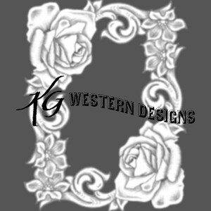 Western Leather Tooling Rose- Floral Scrollwork Corner Frame Design ...