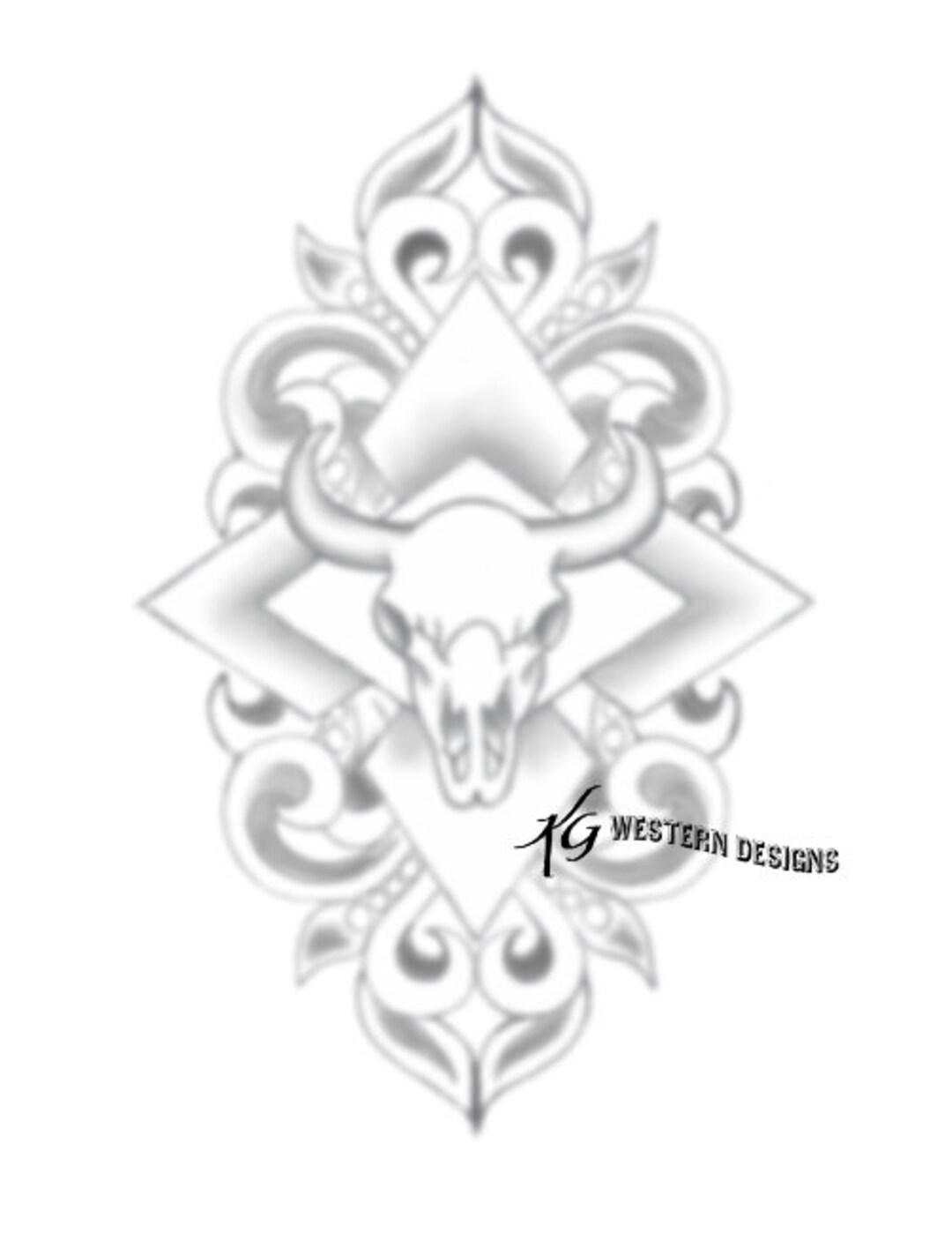 Western-scrolls-aztec-diamond-cowskull- Leather Tooling Tracing Design ...