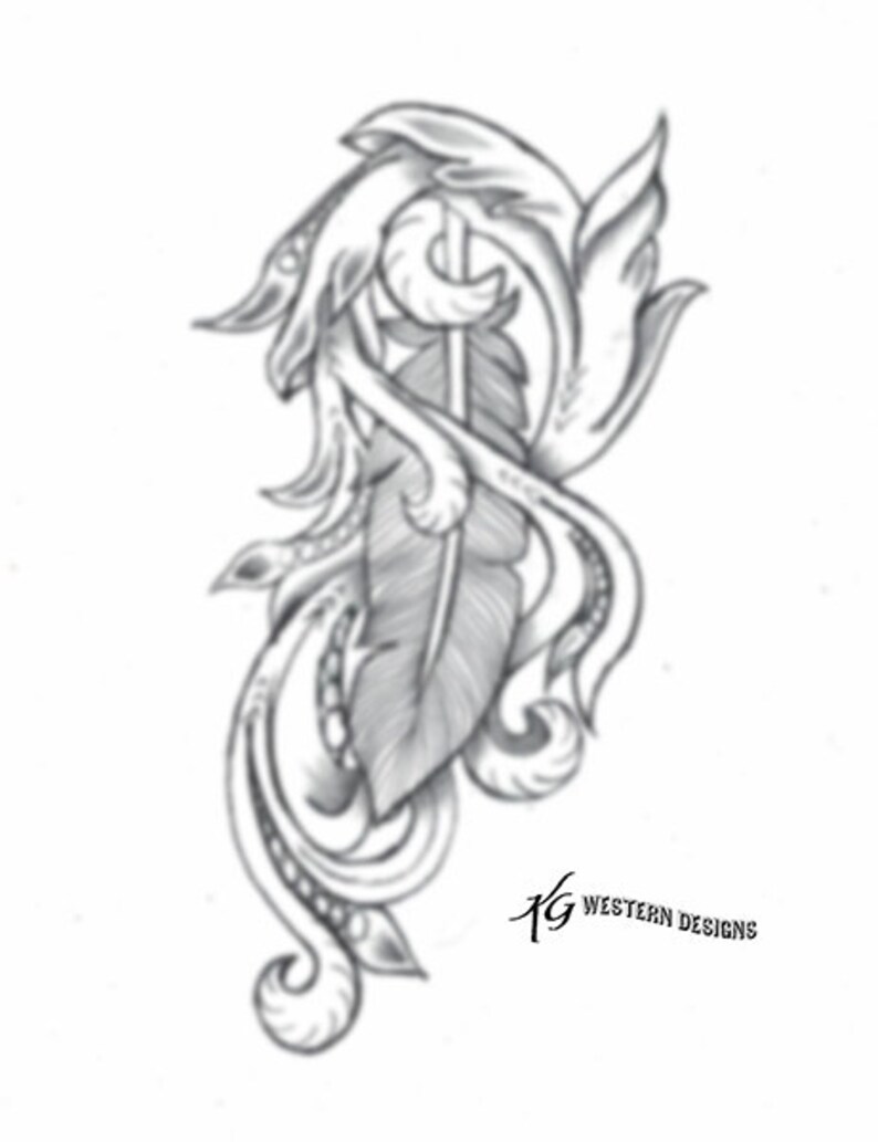 Leather Tooling Element Feather&vines Tooled Tracing Design - Etsy