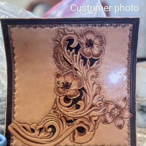 Western Boot With Spur Shape Design Floral Carving Leather Tooling ...