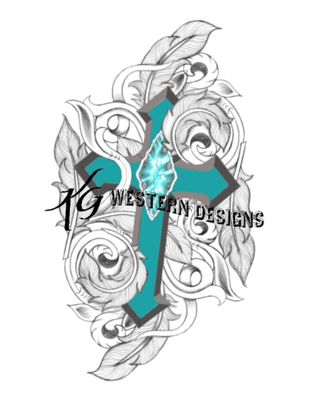 Western Cross, Feathers, Vines and Turquoise Stone, Leather Tooling ...