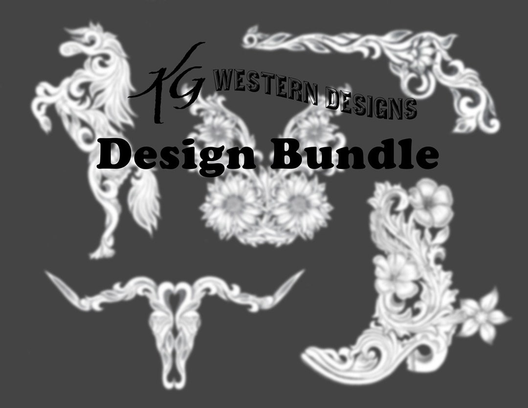 5 Western Filigree Design Bundle Pack, Boot, Cow Skull, Colt 45, Horse ...